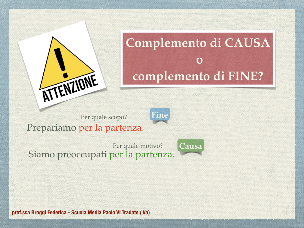 COMPLEMENTO DI CAUSA E DI FINE – LEZIONE IN AZIONE