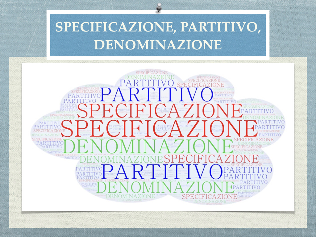 COMPLEMENTO DI SPECIFICAZIONE,PARTITIVO E DENOMINAZIONE – LEZIONE IN AZIONE